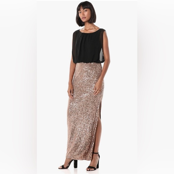 Calvin Klein | Dresses | Black Top Pink Tan Sequence Bottom Dress With ...